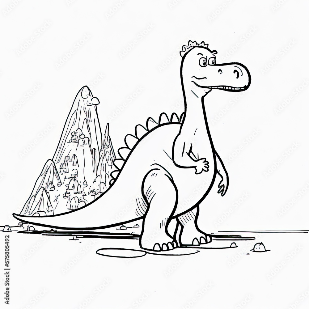 one line drawing of Dinosaurs cartoon, white background, Made by AI ...