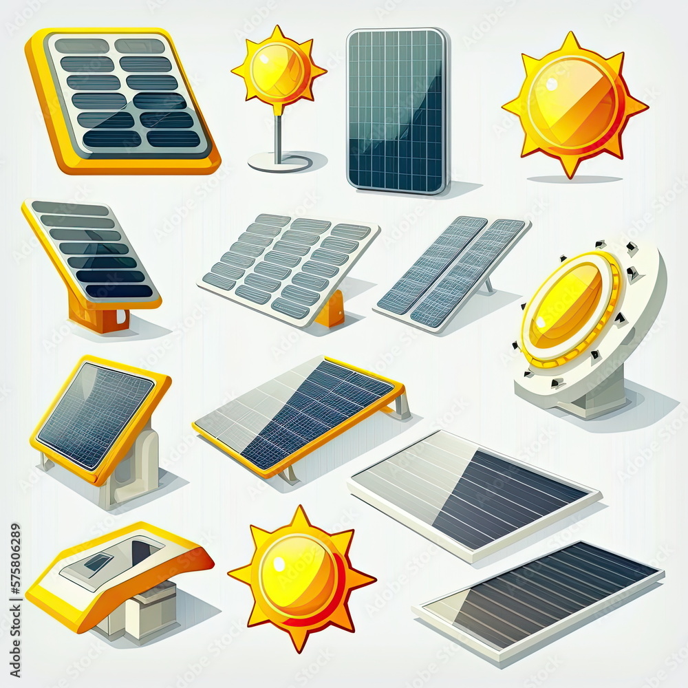 Collection of solar power plates, vector illustration, white background ...