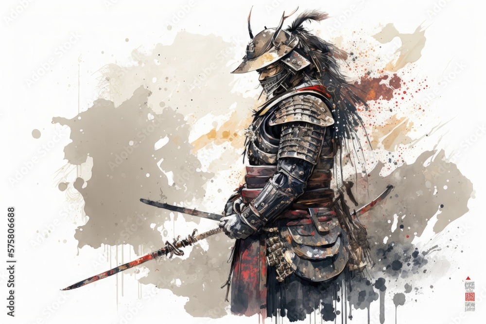 Samurai warrior painting with armor, white background. Generative AI ...