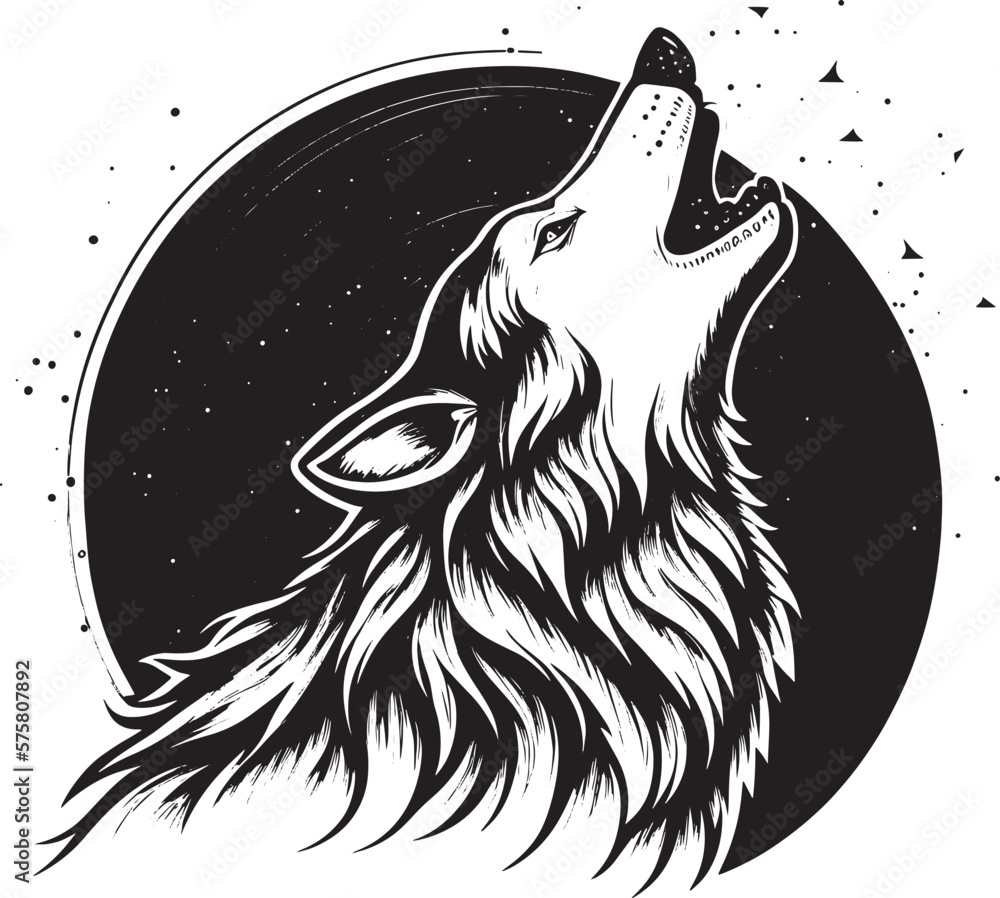 howling wolf illustration, howling wolf vector, howling wolf, black and ...