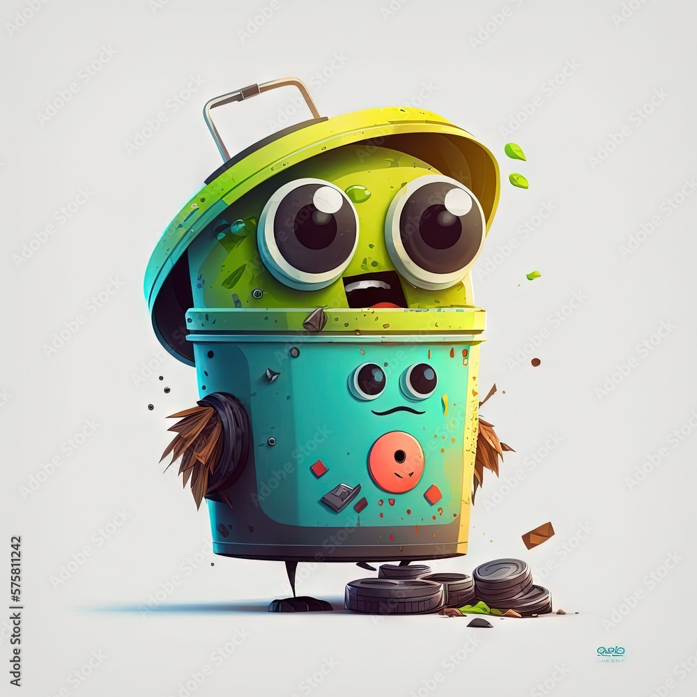 The cute AI robot was shaped like a trash can, with a round body and a ...