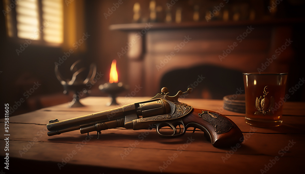 Vintage revolver pistol on a wooden desk - Generative AI Illustrations ...