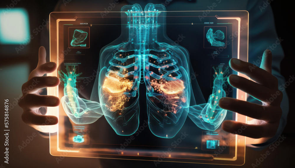 A photorealistic ai artwork of a futuristic medical scan of human body ...