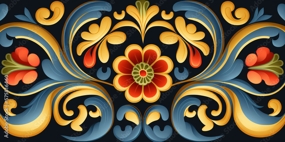Norwegian Rosemaling Folk Art Pattern Background, Generative AI Art ...