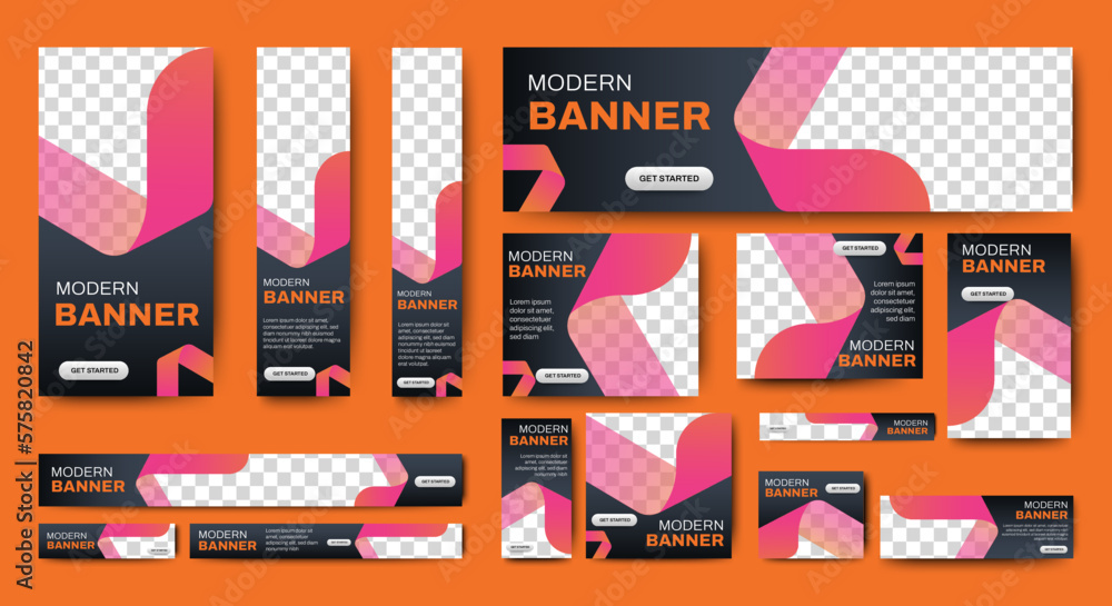 Business Banner Design Web Template Set Horizontal Header Web Banner Black And Red Cover