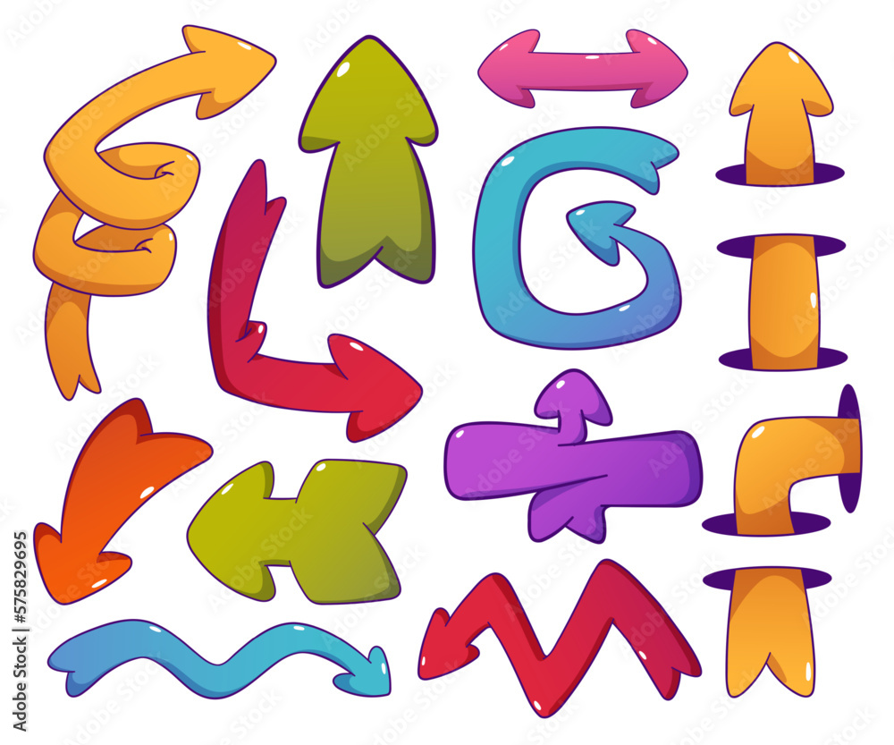 Cartoon quirky arrow illustration vector set. Isolated retro comic ...