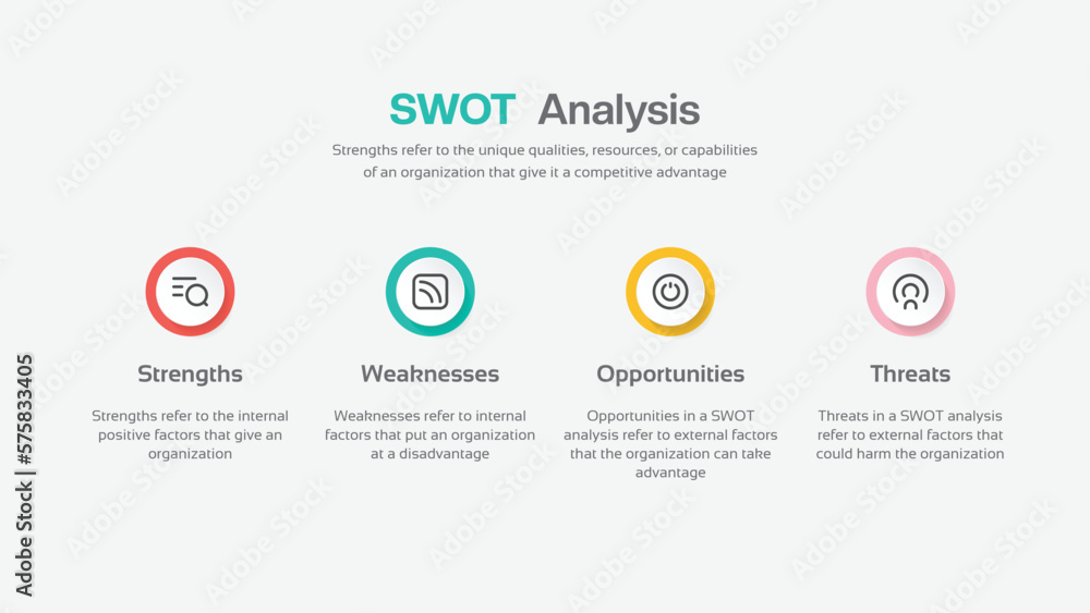 Four colorful elements with text inside placed beside the element ...