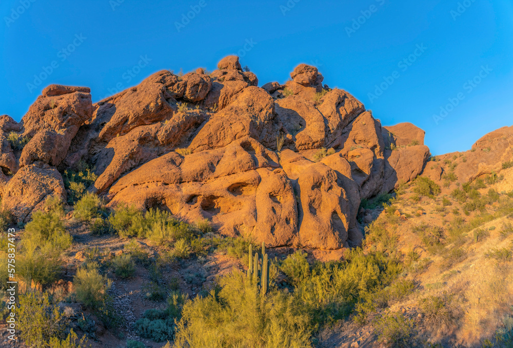 Phoenix, Arizona- Red rock formations at Camelback Mountain. There are ...