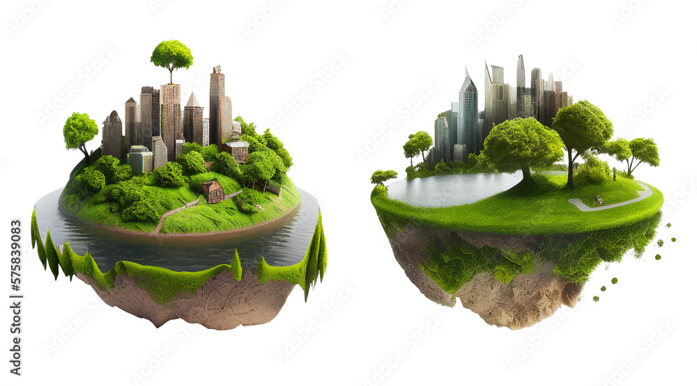Round soil ground cross section with earth land and modern city ...