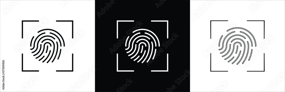 Fingerprint icon set. Fingerprint identification icon for apps and ...