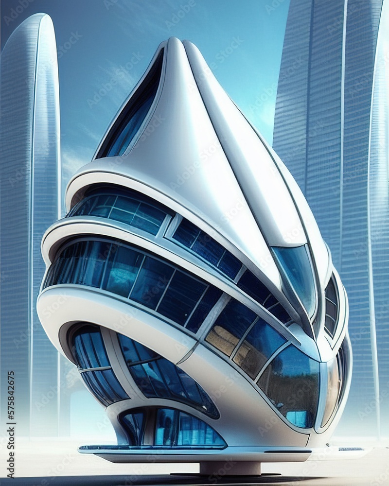 Single futuristic building with unique contemporary design of a pointed ...
