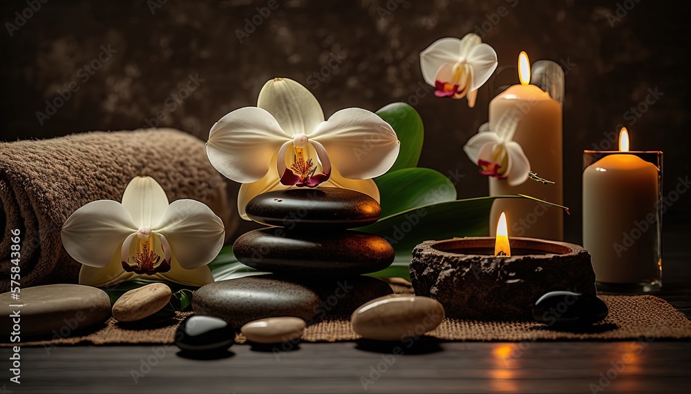 Zen spa with aroma oil product in peaceful atmosphere, Generative Ai ...