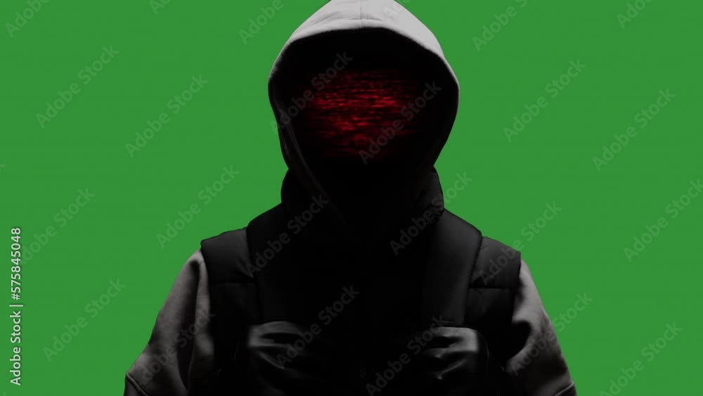 Computer hacker with hoodie. Green screen chroma key background ...