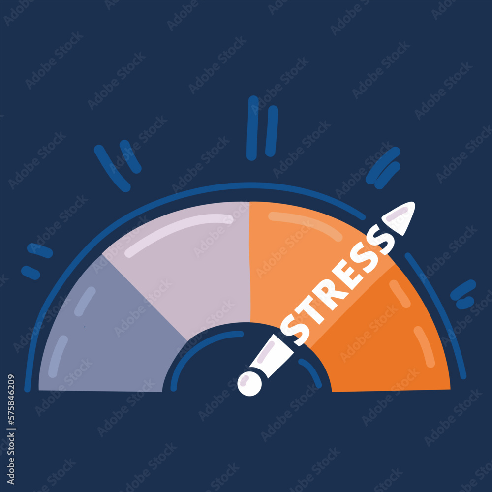 Cartoon vector illustration of Stress level, mood scale. Man solves ...