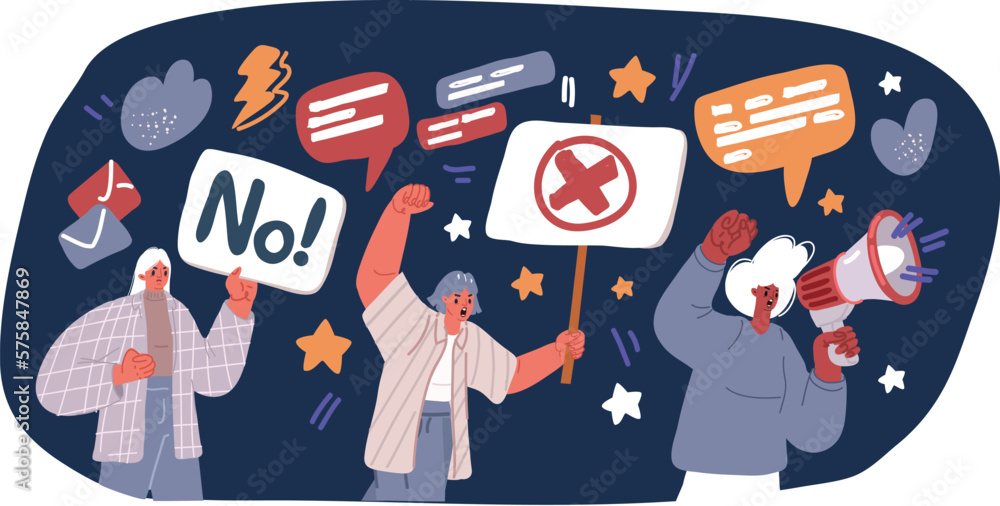 Cartoon vector illustration of Women power protest against gender ...