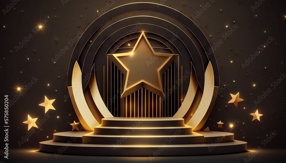 Award ceremony background with podium and 3d gold star element ...