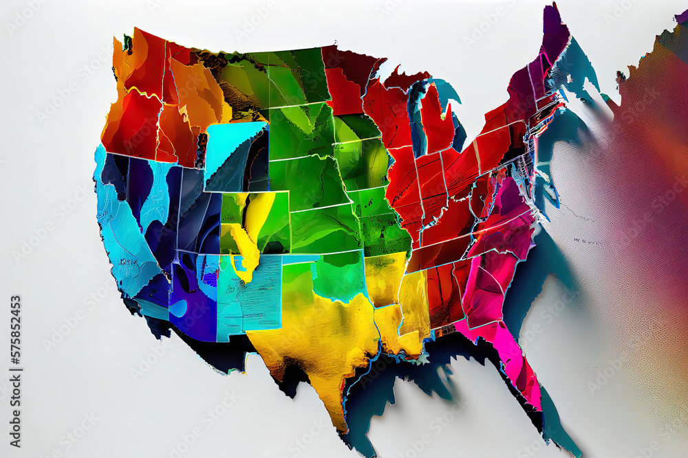 Usa map with columns and colors of the flag 3d illustration. Generative ...