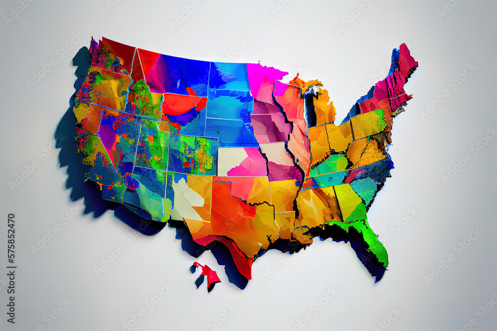 Usa map with columns and colors of the flag 3d illustration. Generative ...