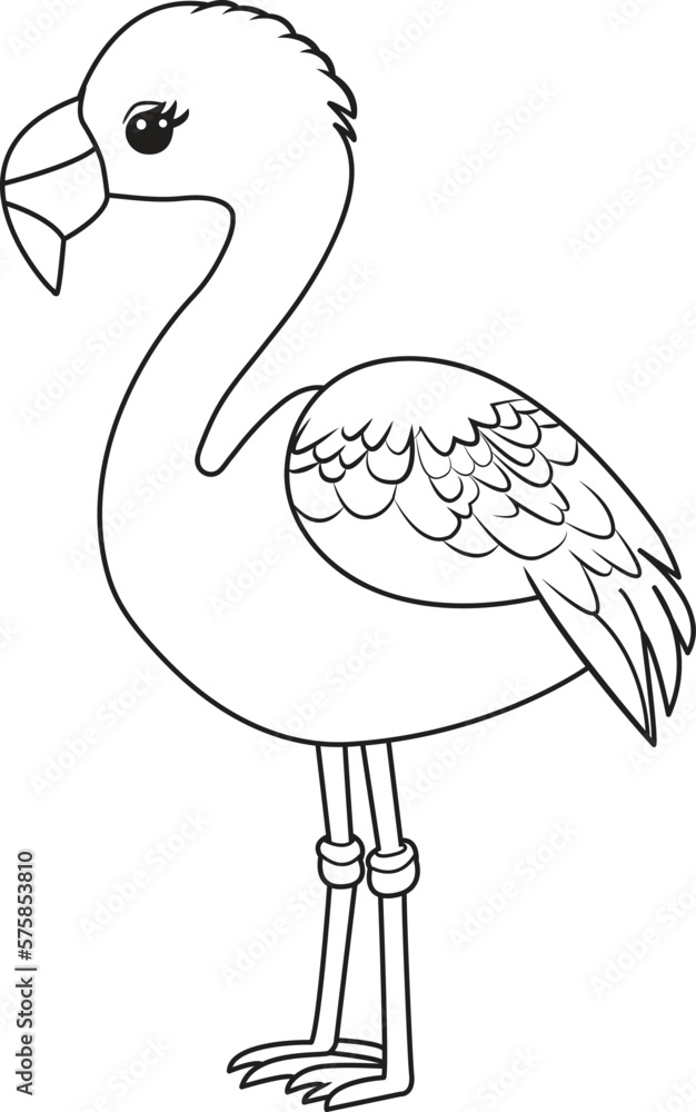 Cute flamingo cartoon. Black and white lines. Coloring page for kids ...