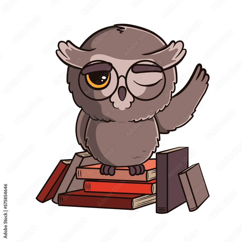 Cute cartoon winking owl waving its wing. Illustration on transparent ...