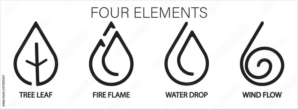 The four elements icons, line symbols. Vector illustrator logo template ...