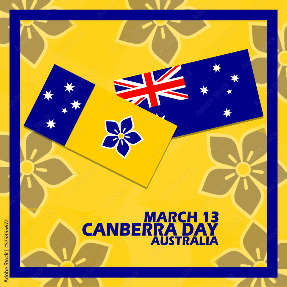 Canberra flag and Australian flag with bold text in a frame on a yellow ...