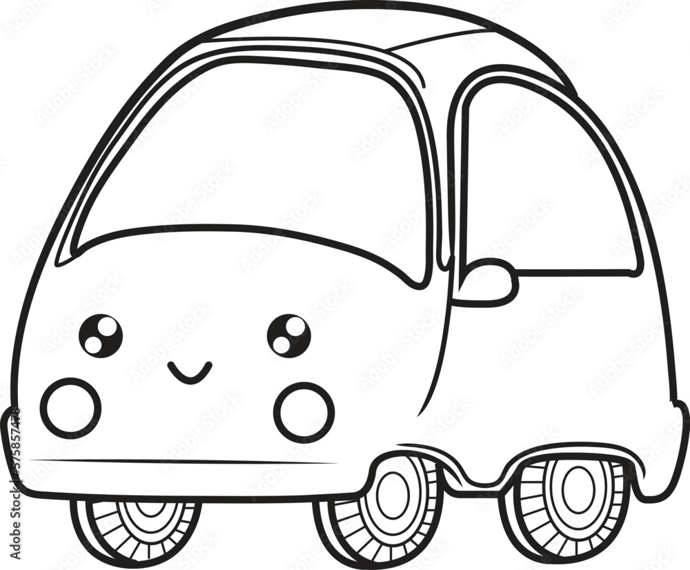 A car cartoon. Black and white lines. Coloring page for kids. Activity ...