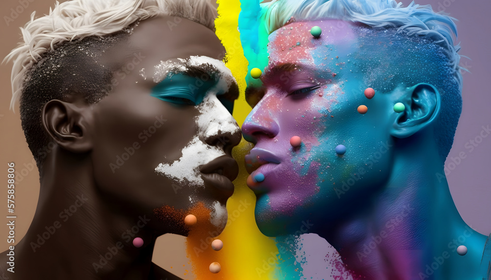 Romantic Kiss Of Homosexual Couple Sculpture Love Concept 3d