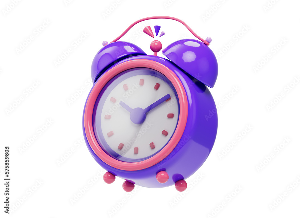 3D cartoon alarm clock. Time management and wake-up reminder concept ...