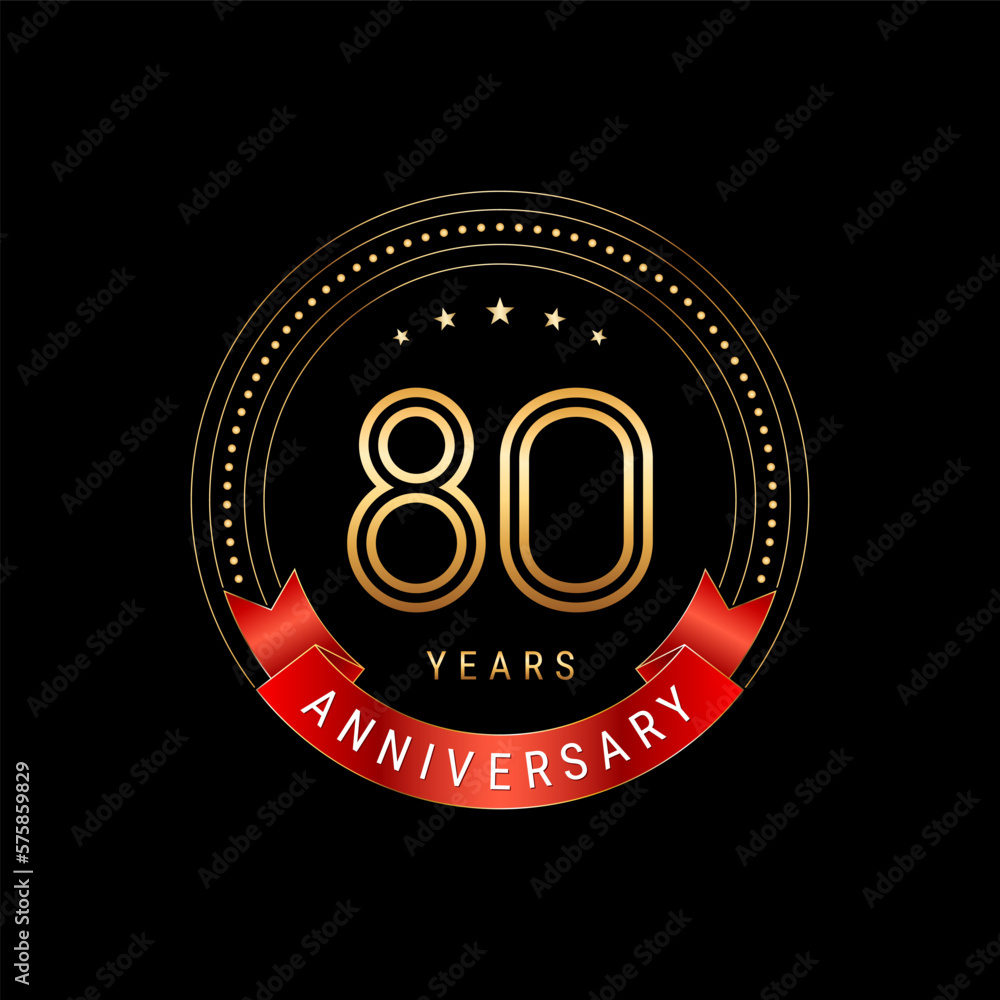 80th Anniversary. Anniversary logo design with golden number and red ...