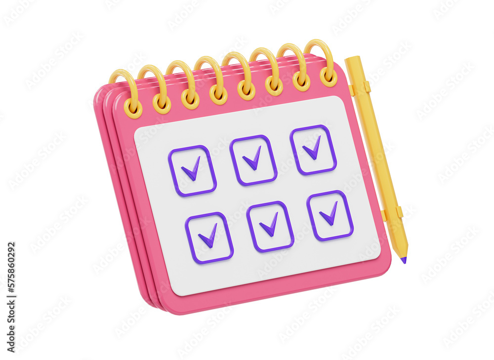 Illustrazione Stock 3D Notes with Check mark and pen. Business planning ...