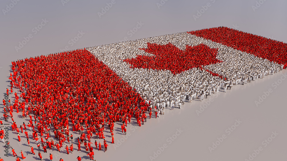 A Crowd of People gathering to form the Flag of Canada. Canadian Banner ...