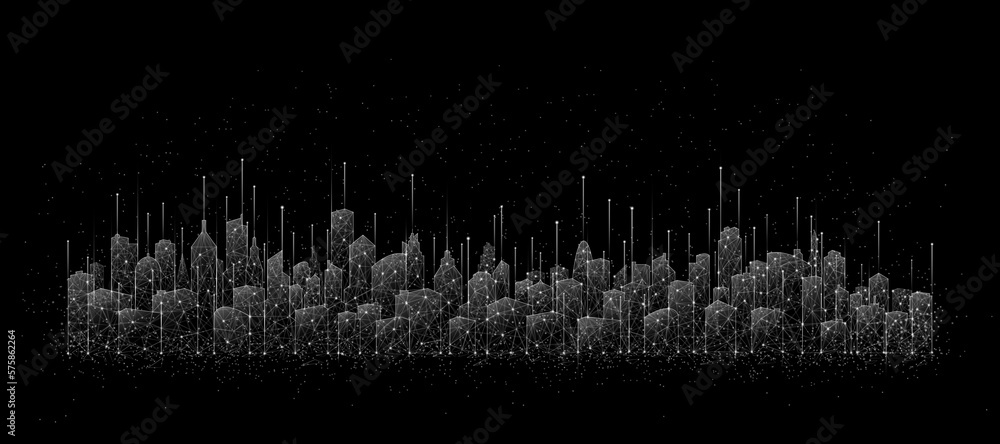 Digital city on dark background. Urban architecture illustration ...