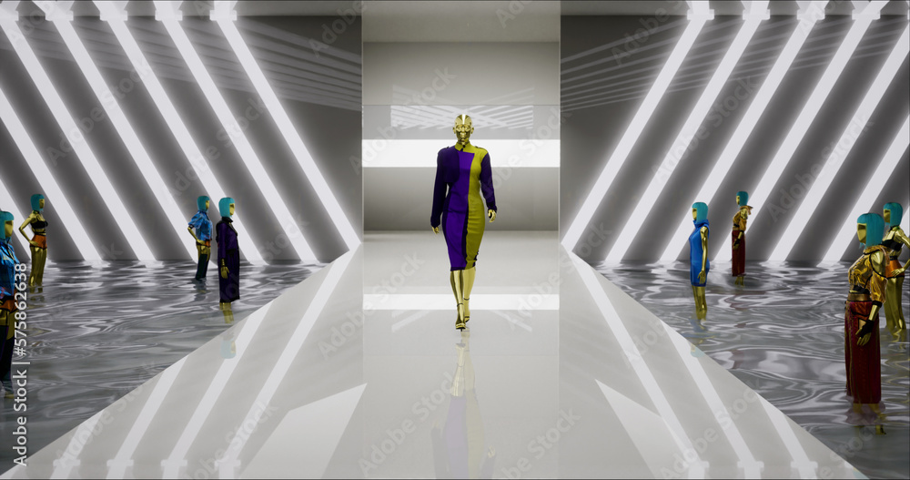 3D Fashion Show. The Virtual Female Model Walks Down the Runway ...