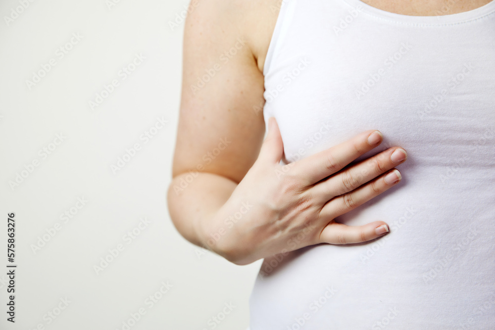 Breast cancer self check healthy girl, woman healthy lifestyle medical ...