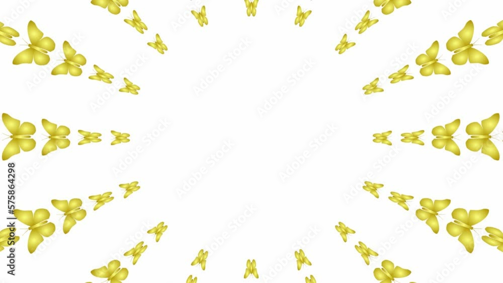 Animated golden butterflies fly from center. Looped video. Vector ...