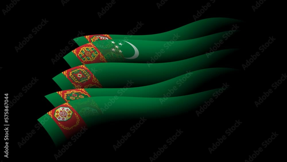 Turkmenistan Flag Animated Stylized Watercolor Waving Turkmen Flag