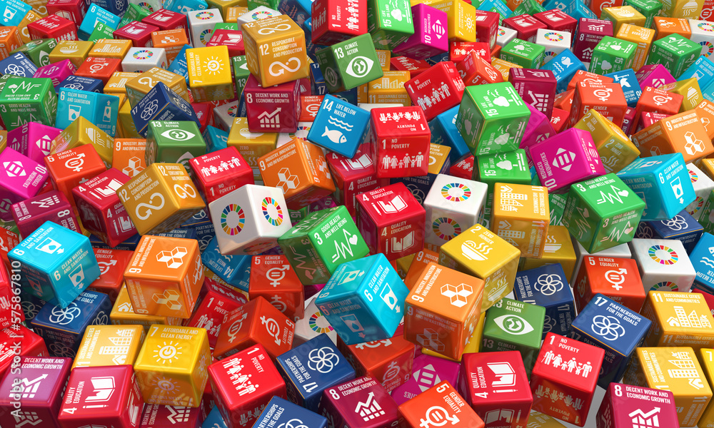 Sustainable Development global goals Colorful cubes Illustration. 3D ...