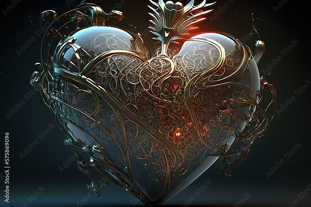 a heart with a fire inside of it, unreal engine ; romantic theme ...