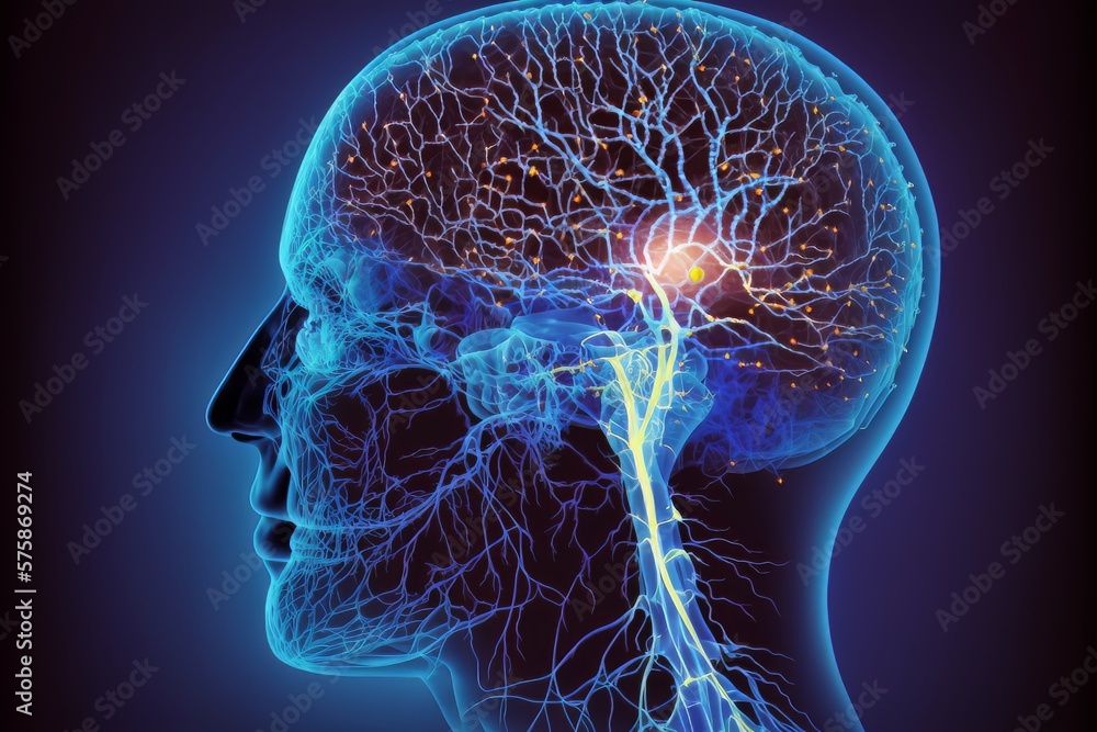 Human head with glowing neurons cells in brain. Deep learning , Machine ...