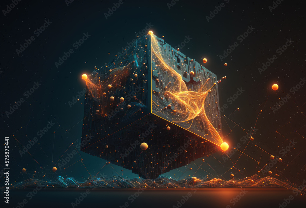 Colorful and abstract representation for data flow with a cube ...