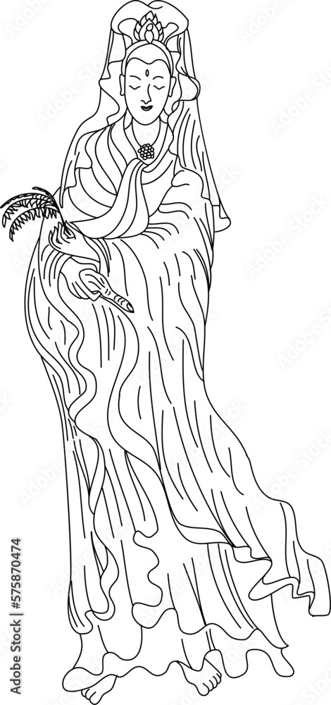 Guanyin or Guan Yin vector for tattoo.Chinese god and art Guan Yin ...