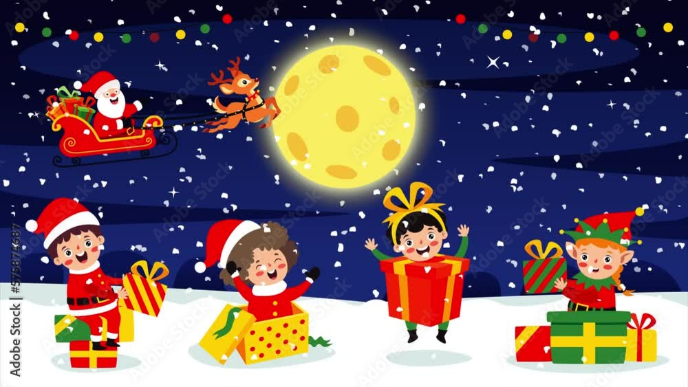 Christmas Animation With Cartoon Characters Stock Video | Adobe Stock