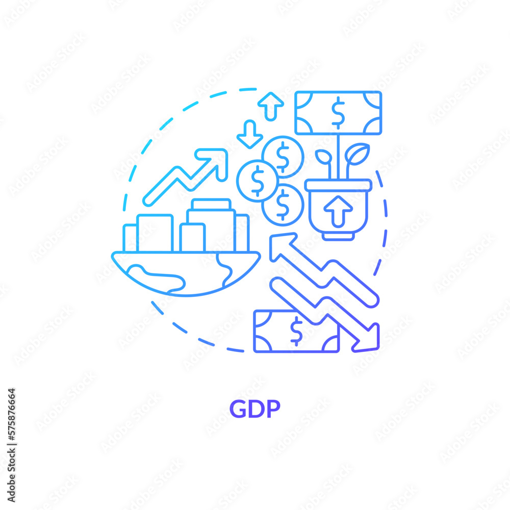 GDP blue gradient concept icon. Gross domestic product. Manufacture ...