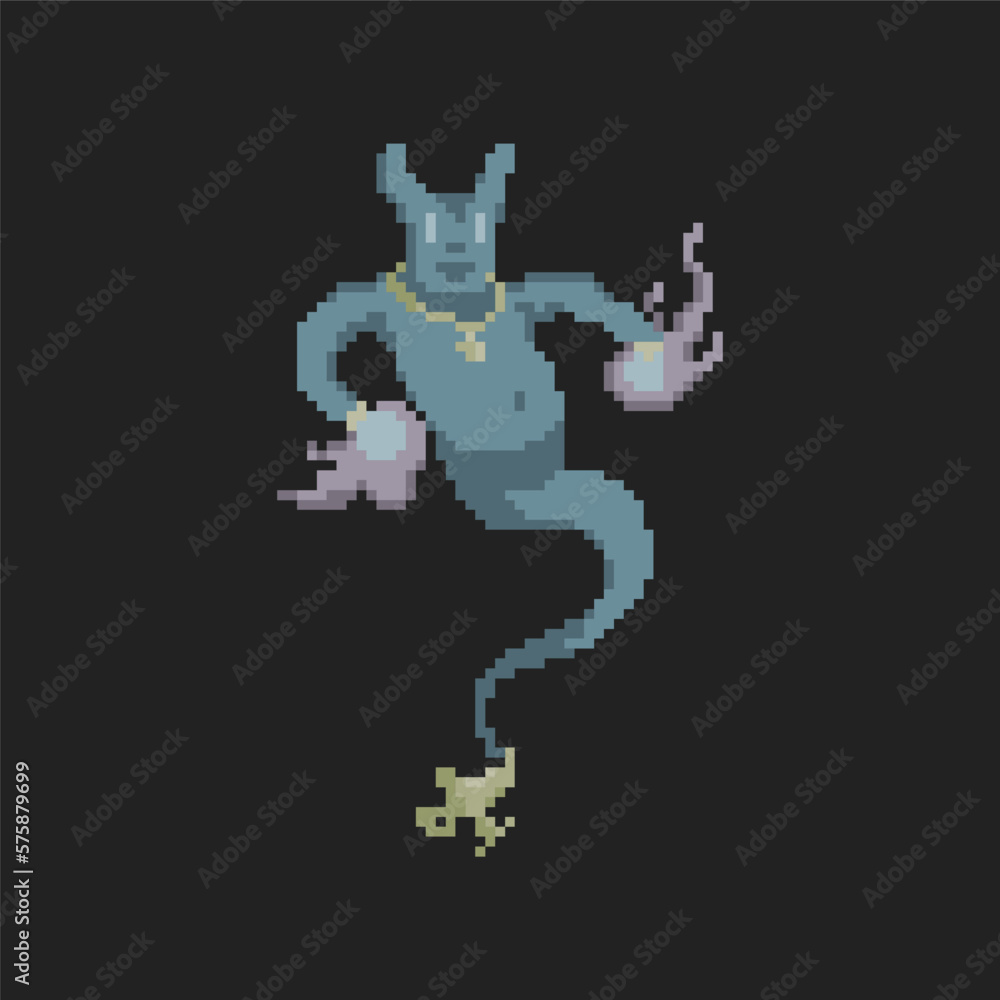 pixel art character blue genie out from receptacle good for your ...