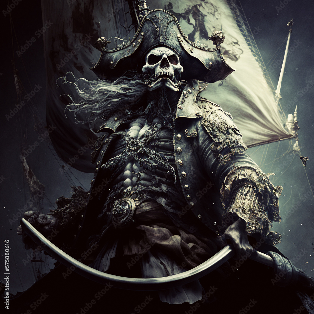 Ilustração do Stock: Caribbean pirate zombie with sword and skull face ...