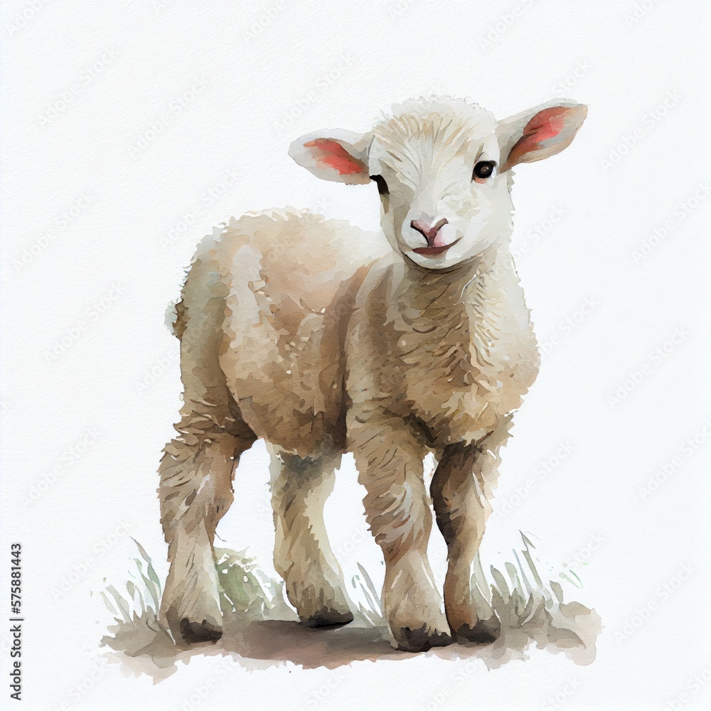 Portrait of a cute baby sheep, watercolor illustration Stock ...