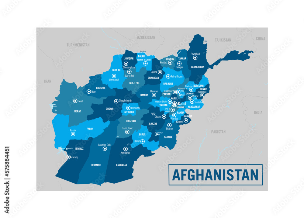 Afghanistan country political map. Detailed vector illustration with ...
