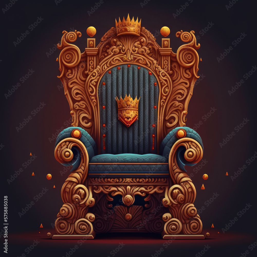 Royal throne king ruler fairytale armchair in game design cartoon flat ...
