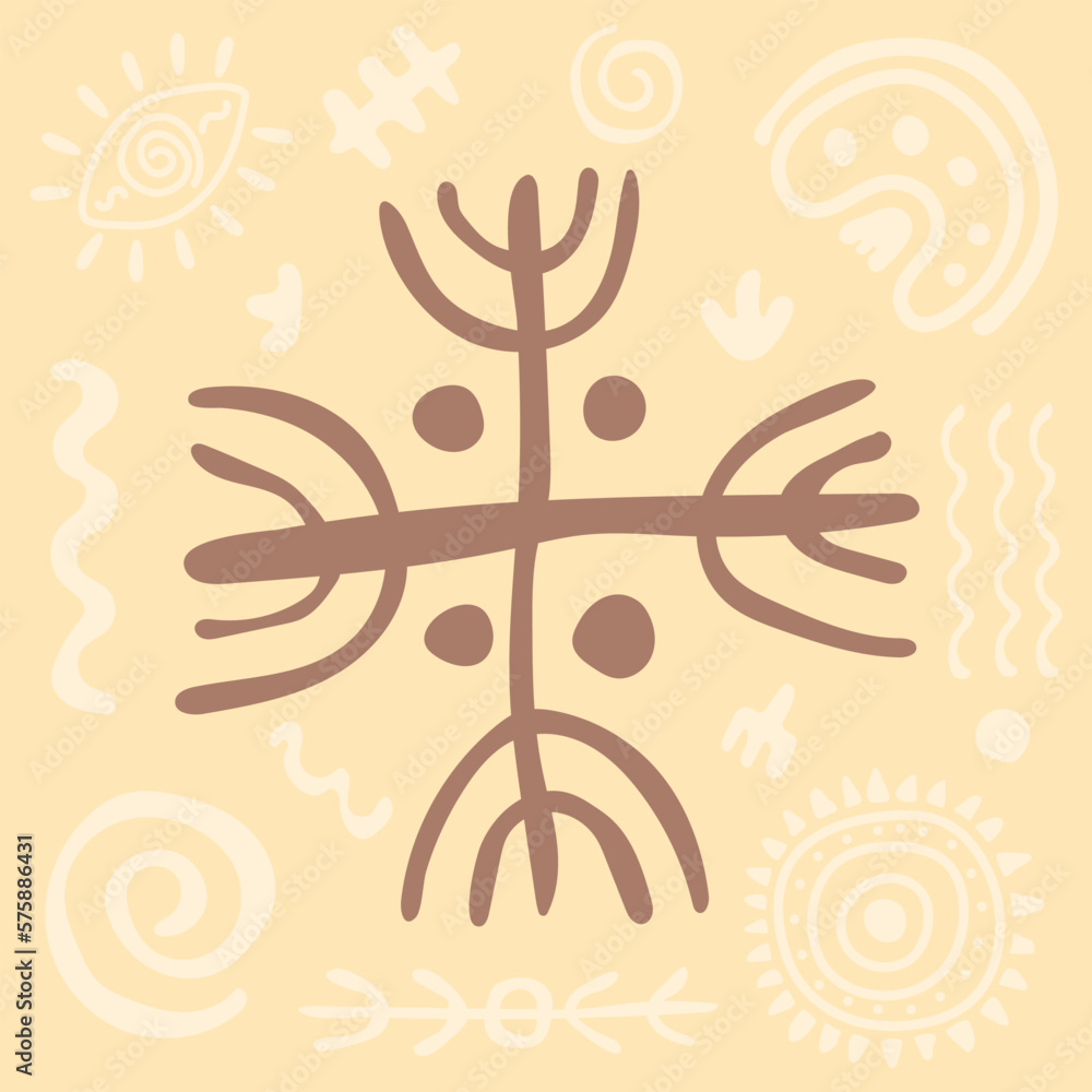 Primitive ethnic ornament, petroglyph. Symbol, cross Icon. Ancient ...